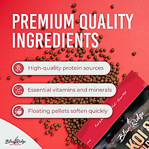 Blue Ridge Koi Fish Food 2lb - Koi Food Mini Growth Formula Goldfish Food, Premium Fish Food for Ponds, Ponds Fish Food, Koi Food Fall and Winter Fish Food, Floating Pond Pellets Fish Food