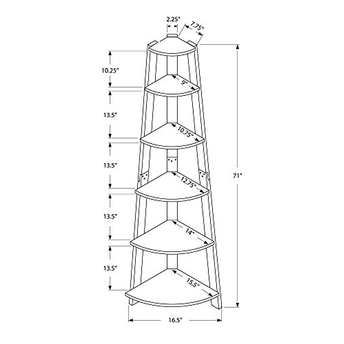 Monarch Specialties , Corner Bookcase, Walnut, 72"H