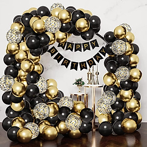 Black Gold Confetti Party Balloons, 50 pack Gold Metallic and Black Gold Silver Confetti Latex balloons for Graduation Birthday Wedding Anniversary New Year Party Decorations