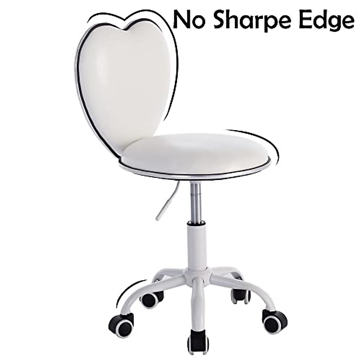 DM Furniture Swivel Kids Desk Chair Faux Leather Student Living Room Chair Thick Padded Adjustable Swivel Chair for Girls and Boys (White Seat)