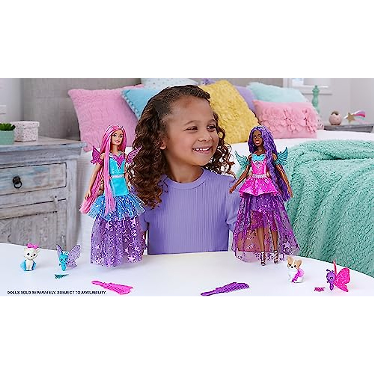 Barbie Doll with Two Fairytale Pets and Fantasy Dress, Barbie “Brooklyn” Doll From Barbie A Touch of Magic, 7-inch Long Fantasy Hair