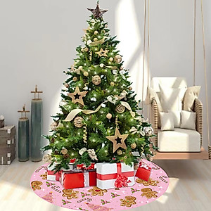 Christmas Tree Skirt Pink Tree Skirt Christmas Tree Candy Cane Gingerbread Xmas Winter Tree Skirt 48 Inch for Pink Christmas Indoor Outdoor Decorations
