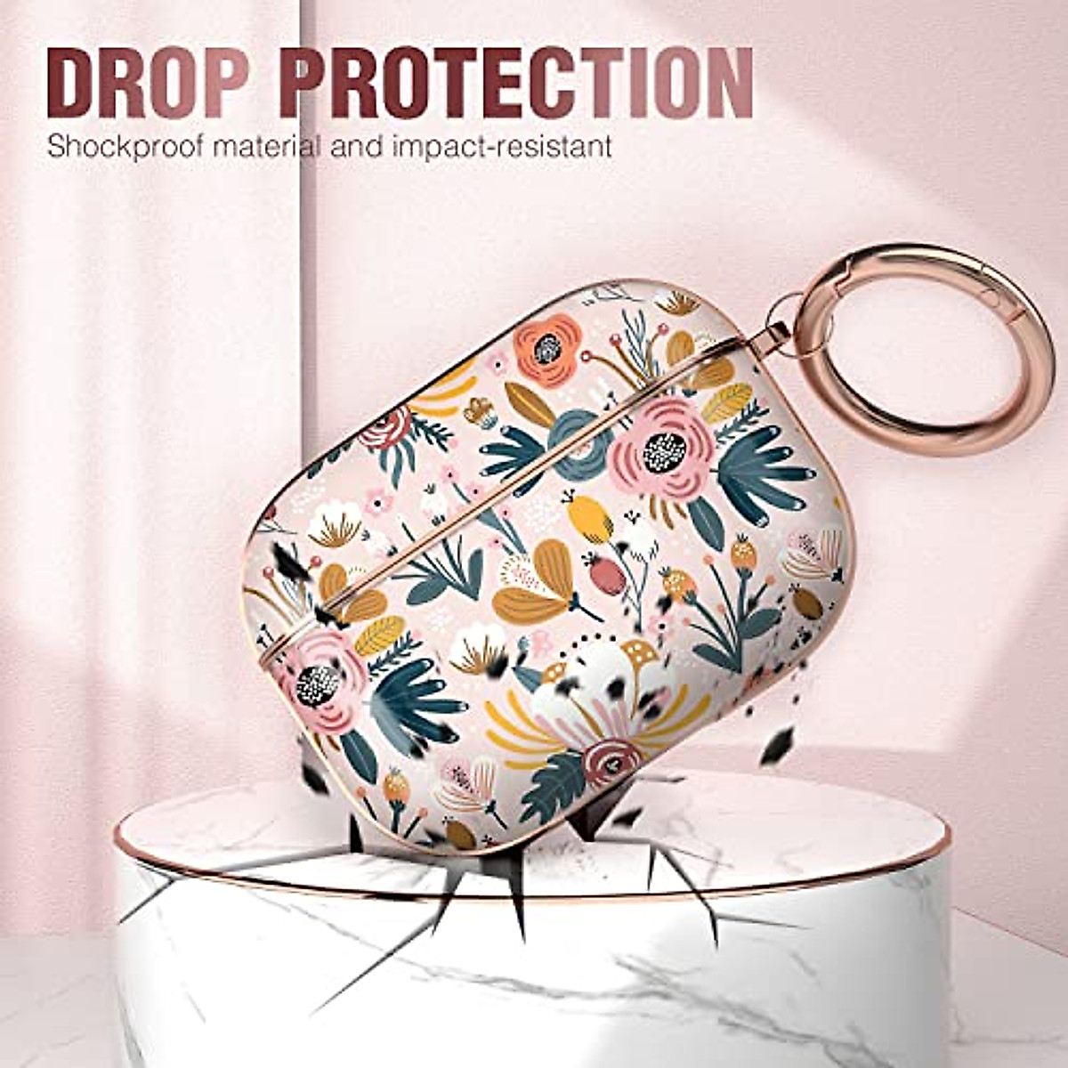 Maxjoy for Airpods Pro 2nd Generation/1st Generation Case Cover, Flower AirPod Pro 2 Case for Women Cute Protective Hard iPod Pro 2 Case with Keychain for AirPods Pro (2023/2022/2019)
