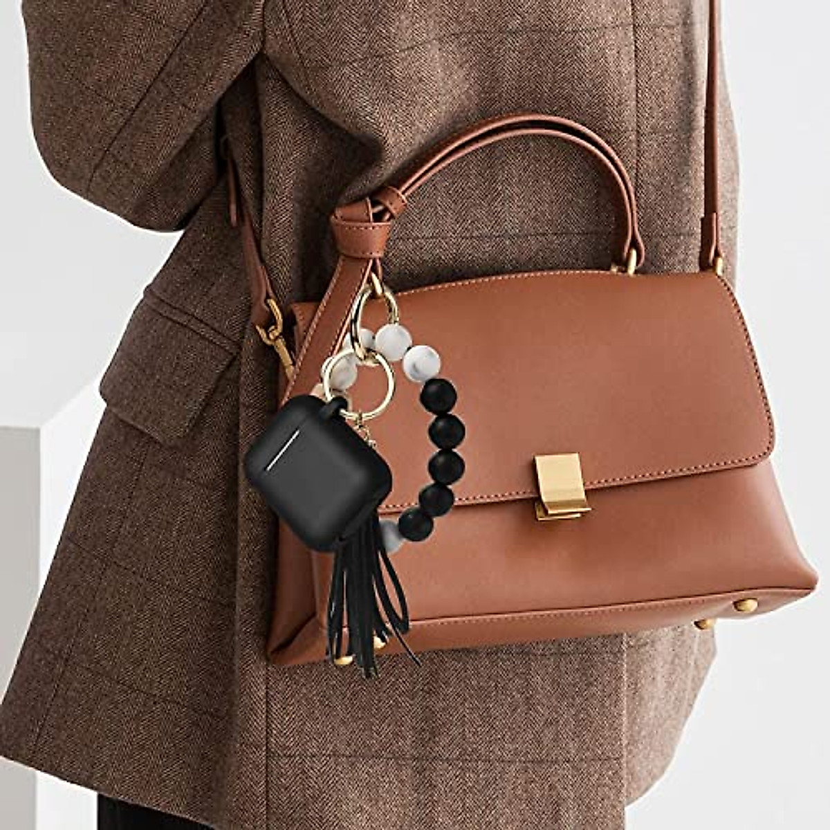 Silicone Headphone Case Cover,Wonjury Protective Case with Bracelet Keychain for Women Girls,Skin for 2 & 1 Charging Case, Black