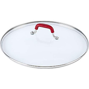 Bialetti Aeternum Nonstick White Ceramic Cookware, 12" Covered Lid Saute Pan, Red & White