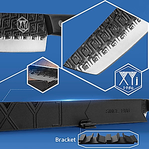 XYJ Slice Cooking Knife With Edge Guards Protector,Kitchen Knife,Sharpener Steel,Japanese Chef Knives,Meat Vegetable Cutting Carving Brisket Knife,Long Blade,Full Tang (14.5 Inch)