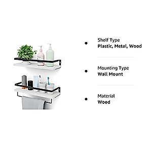 RichFire Floating Shelves Set of 2, Wall Shelves for Bathroom, Kitchen, Bedroom& Living Room, White Shelves for Wall Decor， Bathroom Shelves, Wall Shelves with Towel Bar