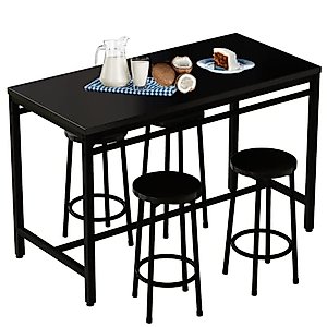 AWQM Counter Height Table with 4 Stools, 5-Piece Pub Table Set for Small Space Kitchen Breakfast Table, Bar Table and Chairs Set, Kitchen Dining Table Set, Space Saving Furniture (Black)
