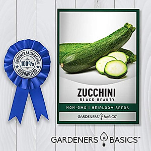 Zucchini Seeds for Planting - Black Beauty Green Heirloom, Non-GMO Vegetable Summer Squash Variety- 3 Grams Seeds Great for Summer Garden by Gardeners Basics