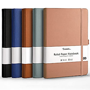 HIUKOOKA 5 Pack College Ruled Journal Notebook, A5 Hardcover Lined Notebook, 188 Numbered Pages, 16 Perforated Pages, Leather Journal for Writing Office School Business, 5.75'' x 8.38'' - Multicolor