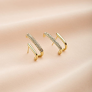 Bar Earrings Gold Bar Stud Earrings Type C Thick 14K Gold Plated Simple Hypoallergenic Jewelry Gifts For Women