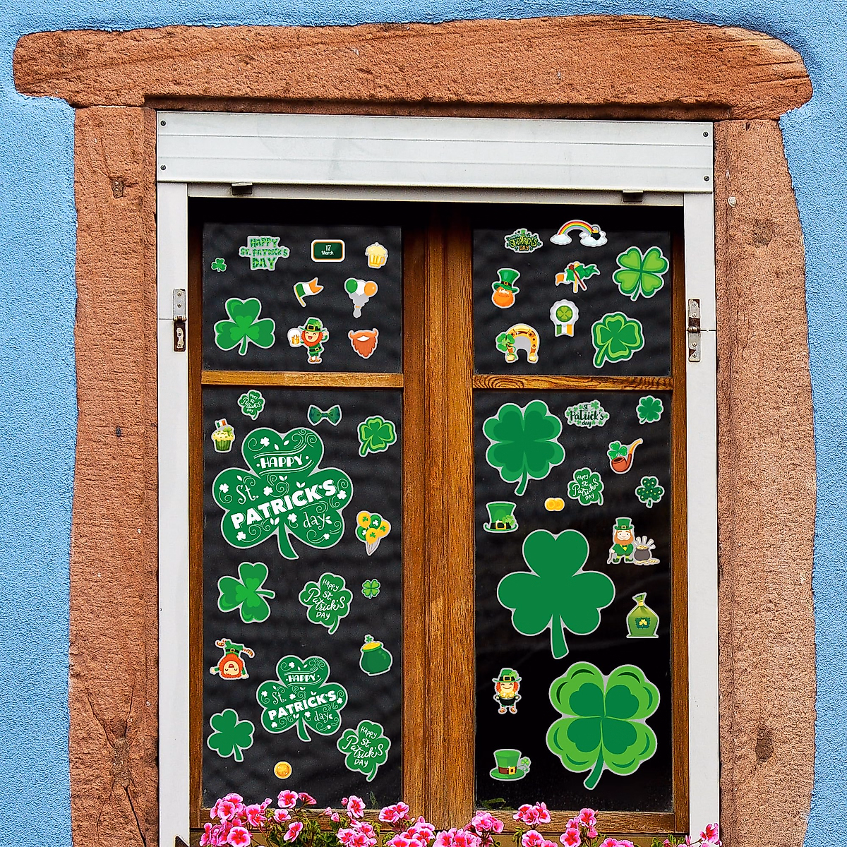 MDDRUIQI St Patricks Day Decorations - 105 PCS St Patricks Day Window Clings - Shamrock Stickers for Glass Reusable Static Spring Shamrock Decorations | St Patricks Day Decor