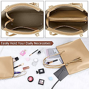 Tote Bag for Women Leather Purses and Handbags Tassel Shoulder Bag Purse Set 2pcs Apricot