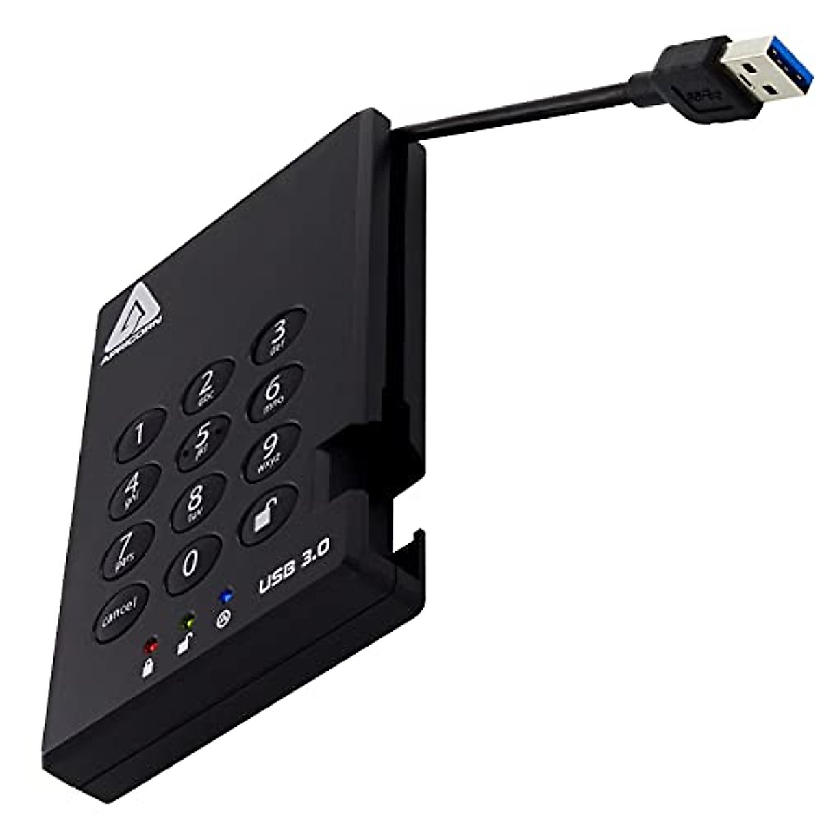 Apricorn 2TB Aegis Padlock USB 3.0 256-Bit AES XTS Hardware Encrypted Portable External Hard Drive (A25-3PL256-2000)