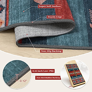 LIVEBOX Washable Native American Christmas Rug 8x10 - Soft Western Rugs for Living Room Thin Non-Slip Rug for Bedroom, Throw Carpet Southwestern Large Rugs for Living Room,(8 x 10 ft, Red Multi)