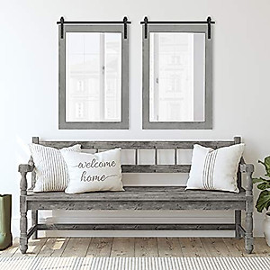 Kate and Laurel Cates Farmhouse Wall Mirror, 24 x 38, Gray, Barn Door-Inspired Rustic Mirrors for Wall