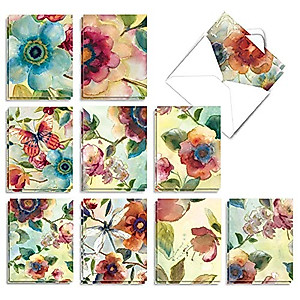 The Best Card Company - 20 Assorted Blank Plant Cards Boxed (4 x 5.12 Inch) (10 Designs, 2 Each) - Watercolor Botanicals AM3314OCB-B2x10