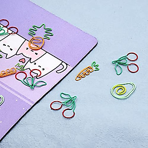Cualque 25Pcs Fruits Paper Clips Bookmark Carrot Cherry Avocado Strawberry Pineapple Metal Bookmarks for Kids Students School Office Home