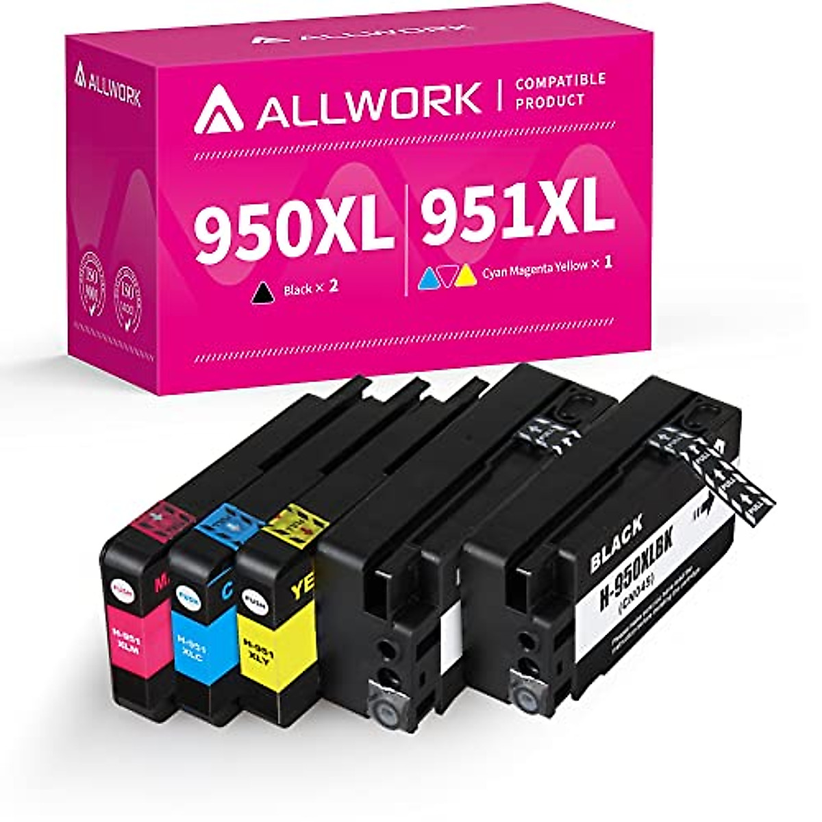 ALLWORK New Chip 950XL 951XL Compatible Ink Cartridges Replacement for HP 950XL 951XL High Yield Ink Works with HP Officejet Pro 8100 8600 Plus 8610 8615 8620 8625 8630 8640 8660 251dw 276dw 5(2KCMY)