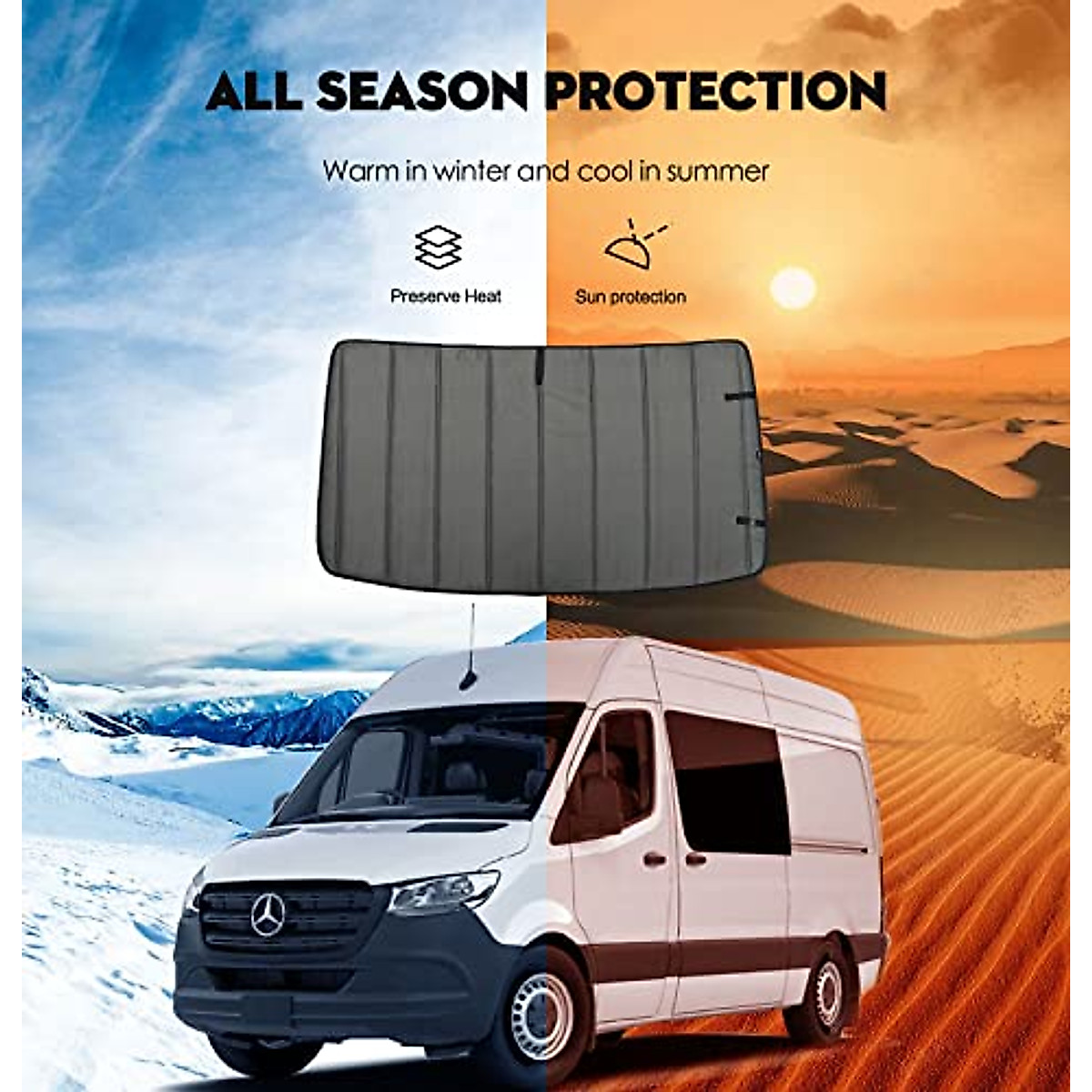 VANNCAMP 4 Season Windshield Cover for 2007-2024 Mercedes Benz Sprinter Van Window Cover - Olive Gray