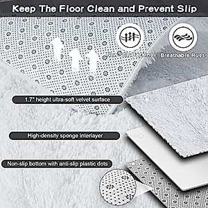 Terrug Super Soft Oval Rugs for Kid's Room, Cute Fluffy Plush Rugs 2.6x5.3 Feet for Girls Bedroom Dorm, Non-Slip Modern Shaggy Carpet for Living Room, Home Decor White for Bedroom White