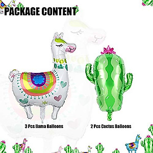 3 Pcs Llama Alpaca Foil Balloons and 2 Pcs Cactus Foil Balloons Mexican Fiesta Theme Party Decorations Birthday Baby Shower Decor Supplies