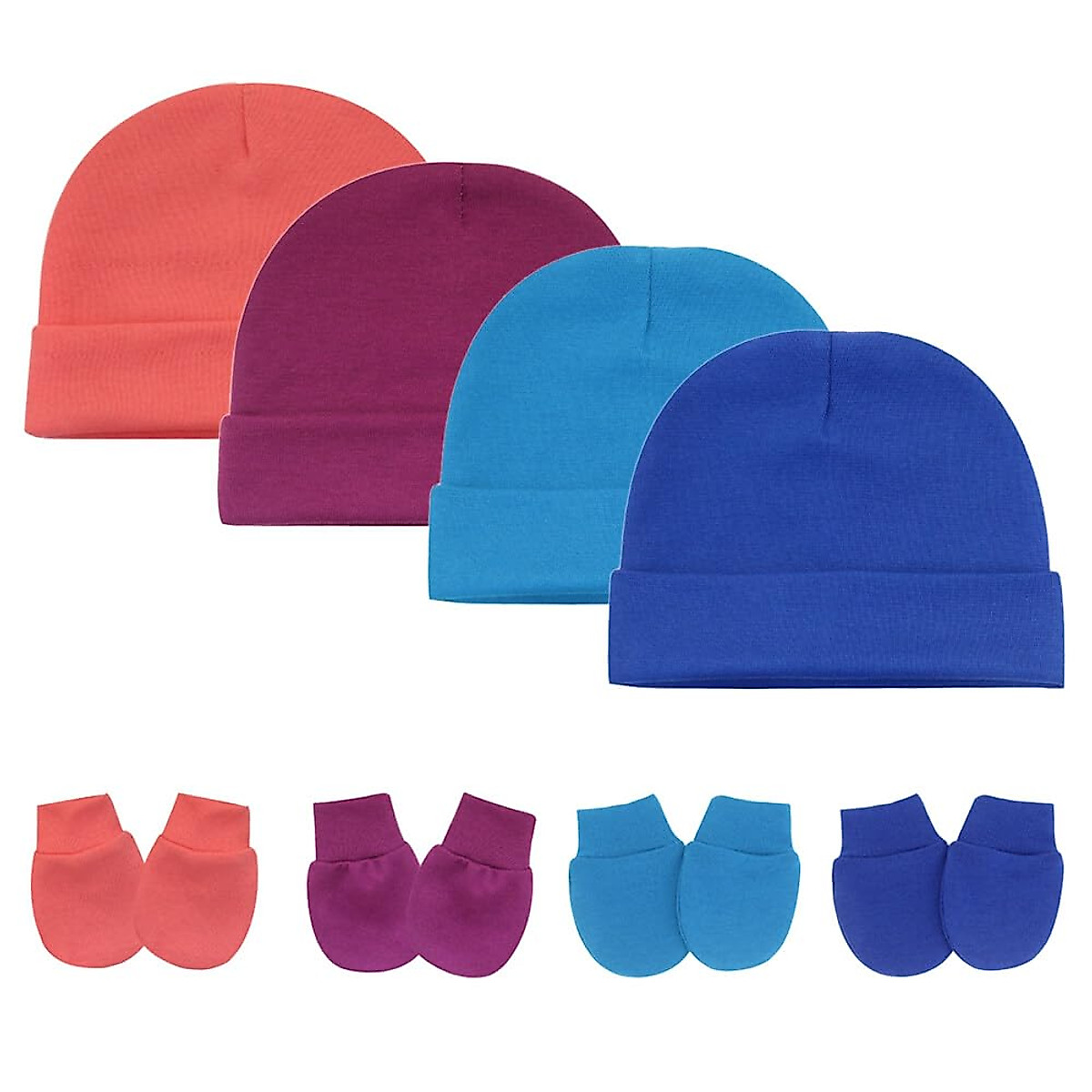 8PCS Newborn Baby Hats and Mittens Set Gloves Beanies No Scratch Mittens Warm Swaddling Elastic Infants Hats 0-6 Months