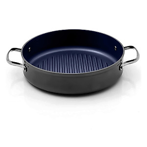 NuWave Forged Lightweight Nonstick 10.5" Grill Pan with Lid, Healthy G10 Duralon Ceramic Coated Deeper Griddle Pan Skillet, PFAS Free, Works on All Cooktops & Induction Ready