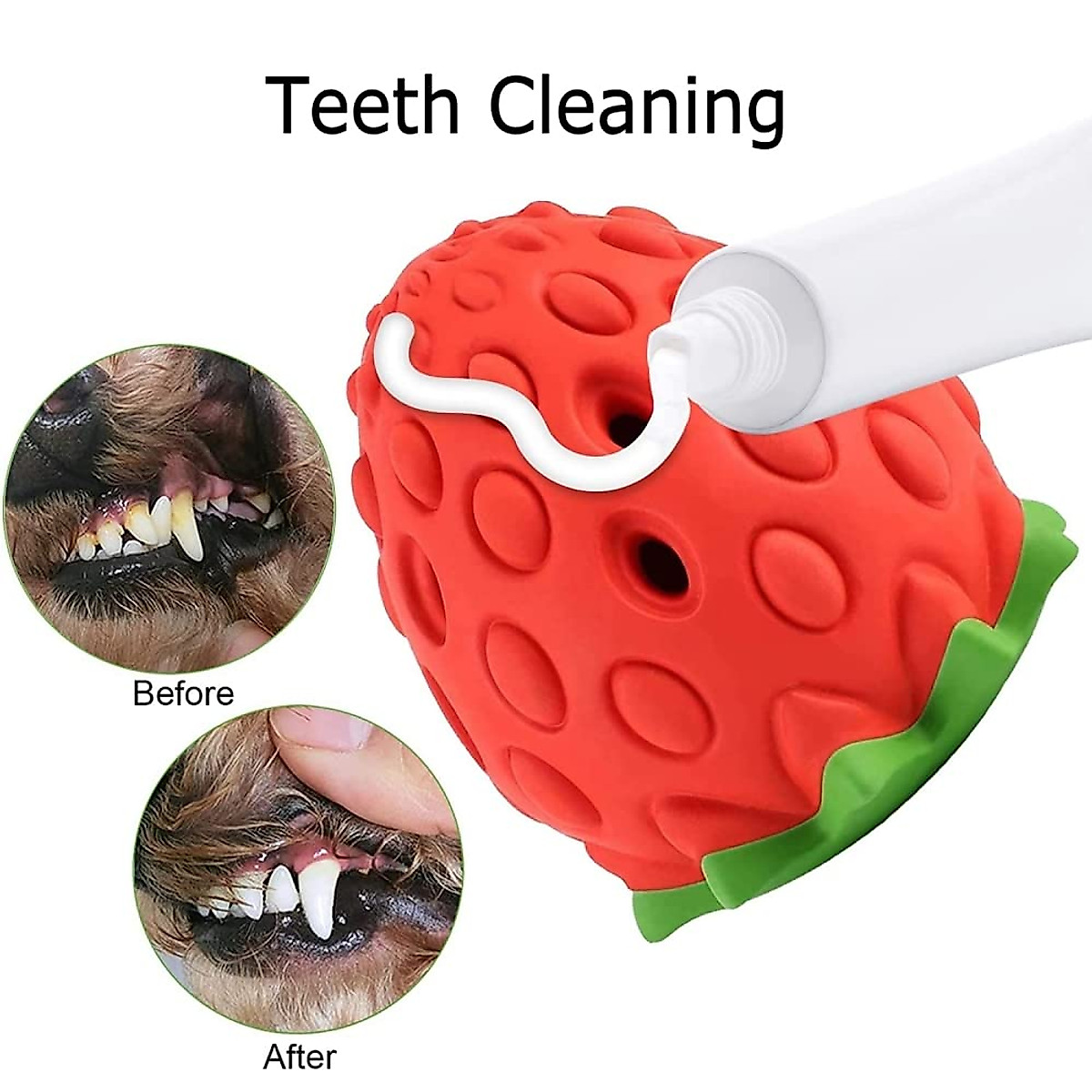 Lumkou Strawberry Dog Toys, Dog Chew Toy for Training and Cleaning, Durable Rubber Dog Toys for Aggressive Chewer, Interactive Tough Teething Toys for Puppy Medium Large Dogs