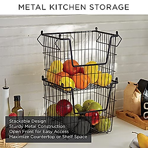 DII Metal Wire Mesh Stackable Utility Storage Bin, Medium Rectangle, 13x11x9", Black