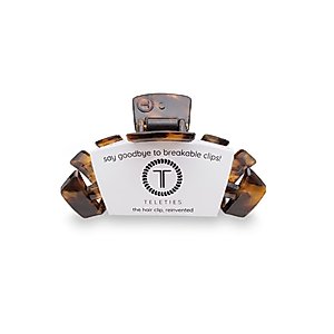 TELETIES - Medium Hair Clip - Strong Grip, Bendable Teeth, Comfortable Curved Design - Ideal for Medium-Thick Hair - For All Hair Textures - Tortoise