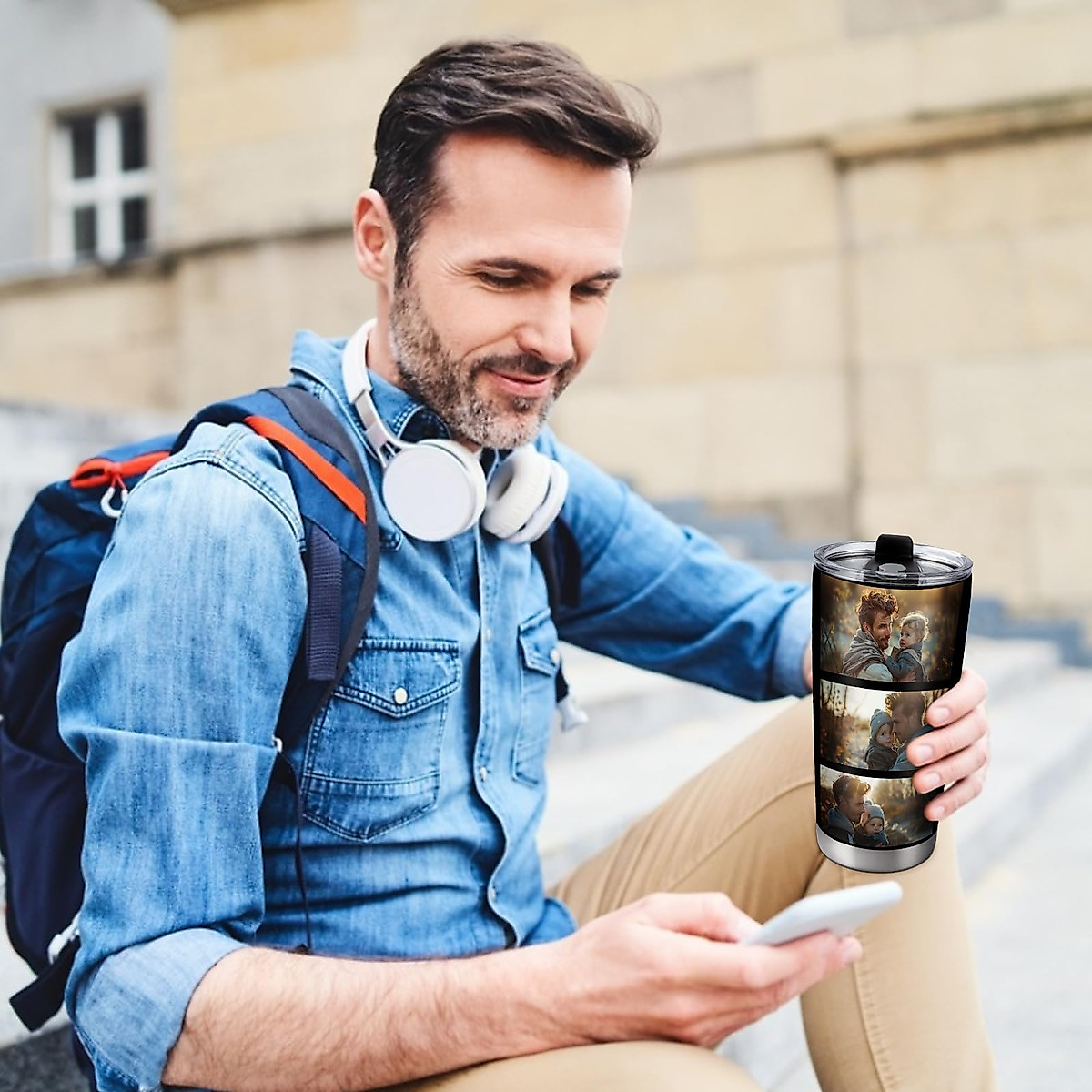 KrazeKK Personalized Travel Tumbler for Dad Gifts, Custom 20oz Insulated Stainless Steel Travel Tumbler with Lids, Father Coffee Mugs, Customized Gift for Men, Dad,Father, Husband (Dad 5)