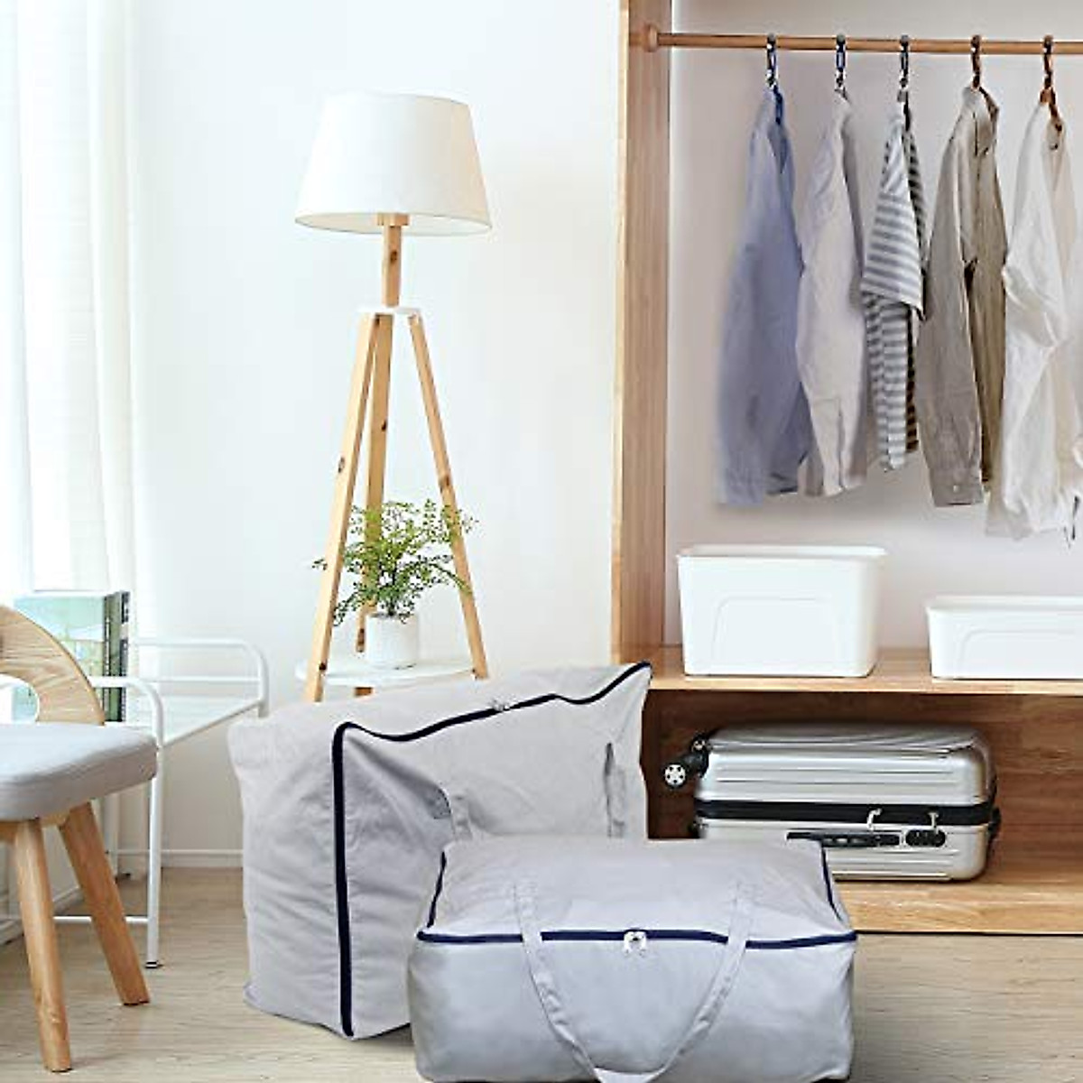 iwill CREATE PRO 100% Cotton Soft Storage Bag, Breathable, Good for Clothes, Bedding Set Organizer, Pack of 2, Light Gray