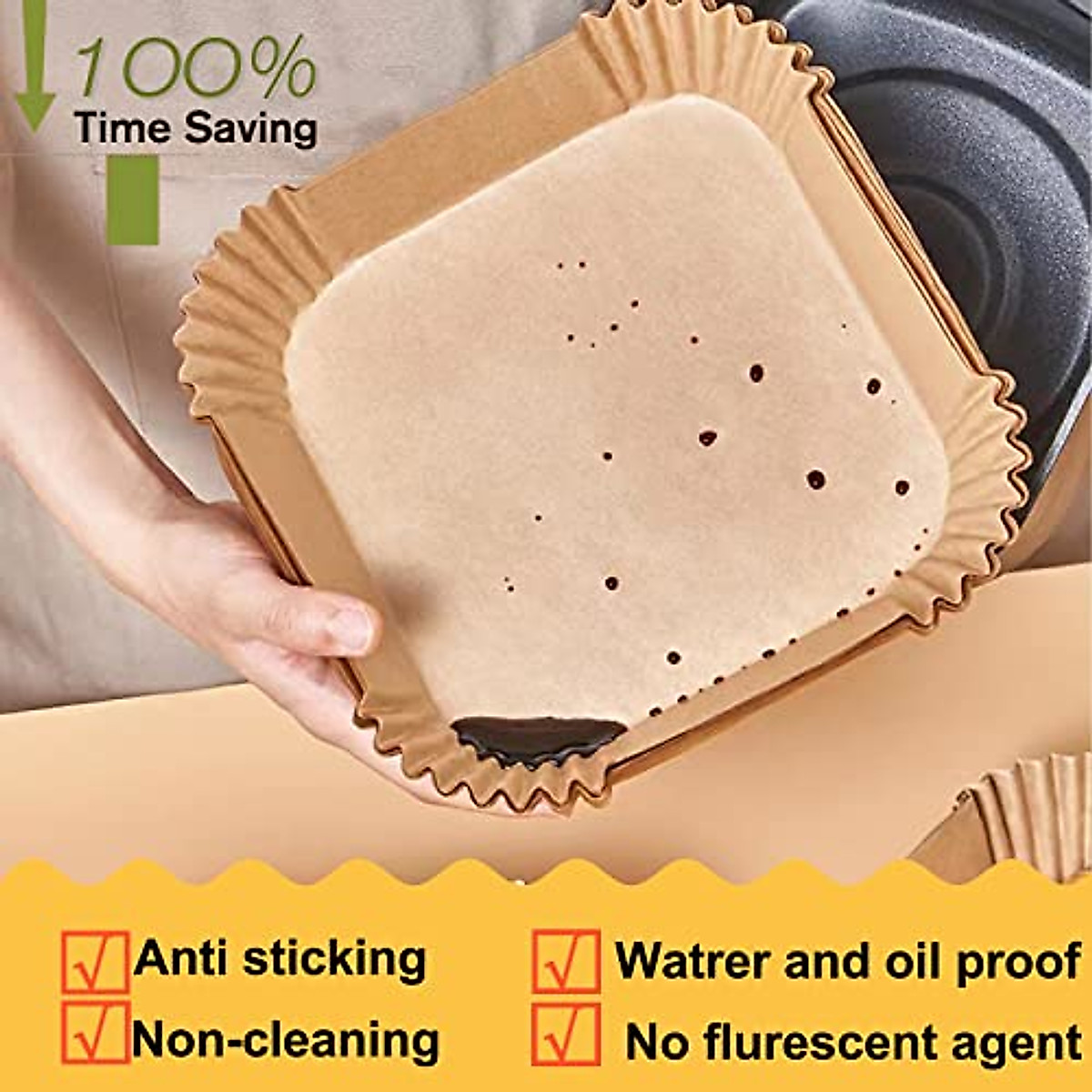 10 Inch Largest Square Air Fryer Disposable Paper Liner, XXL 100Pcs Air Fryer Parchment Paper Liners for 8QT or Bigger Air Fryer, Non-stick, Food Grade Baking Paper for Frying, Roasting and Microwave