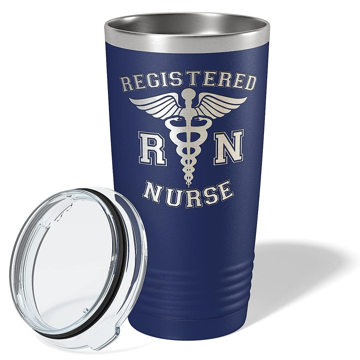 RN Registered Nurse Gift, Nursing School on Navy Blue 20 oz Stainless Steel Tumbler with Lid - Insulated Cup - Travel Mug