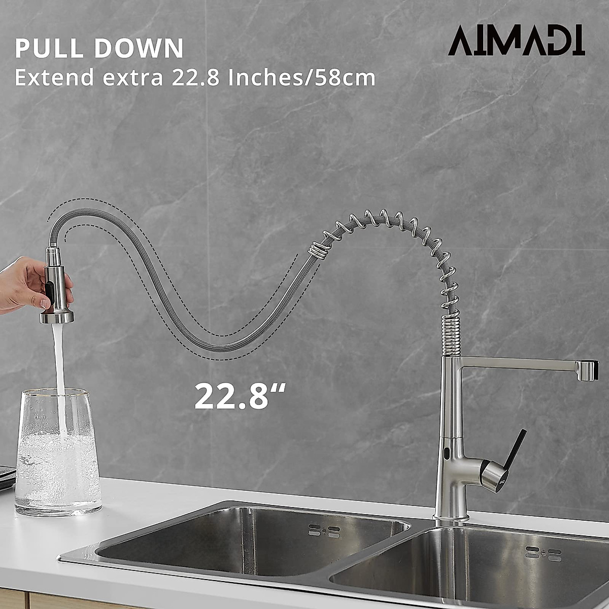 Touchless Kitchen Faucet with Pull Down Sprayer,AIMADI High Arc Spring Stainless Steel Single Handle Sensor Smart Kitchen Sink Faucet for Bar Farmhouse,Brushed Nickel