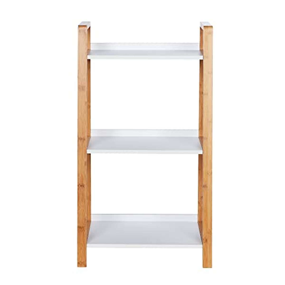 WENKO 3 Tier Ladder Shelf for Bathroom, Kitchen, Living Room, Bamboo, Storage Unit with White Shelves, Dimensions 16.93 x 29.92 x 14.17 in