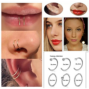 LuckyAmor 20G Nose Rings Stainless Steel Silver with CZ Studs Cartilage Body Piercing Jewelry (17PCS-MIX-Silver)