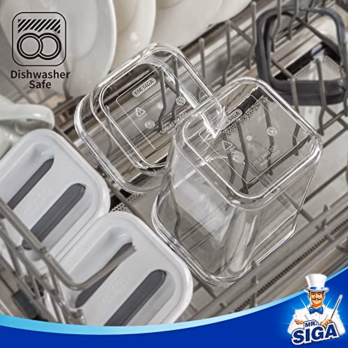 MR.SIGA 6 Piece Airtight Food Storage Container Set, BPA Free Kitchen Pantry Organization Canisters, One-Handed Kitchen Storage Containers for Cereal, Spaghetti, Pasta, White