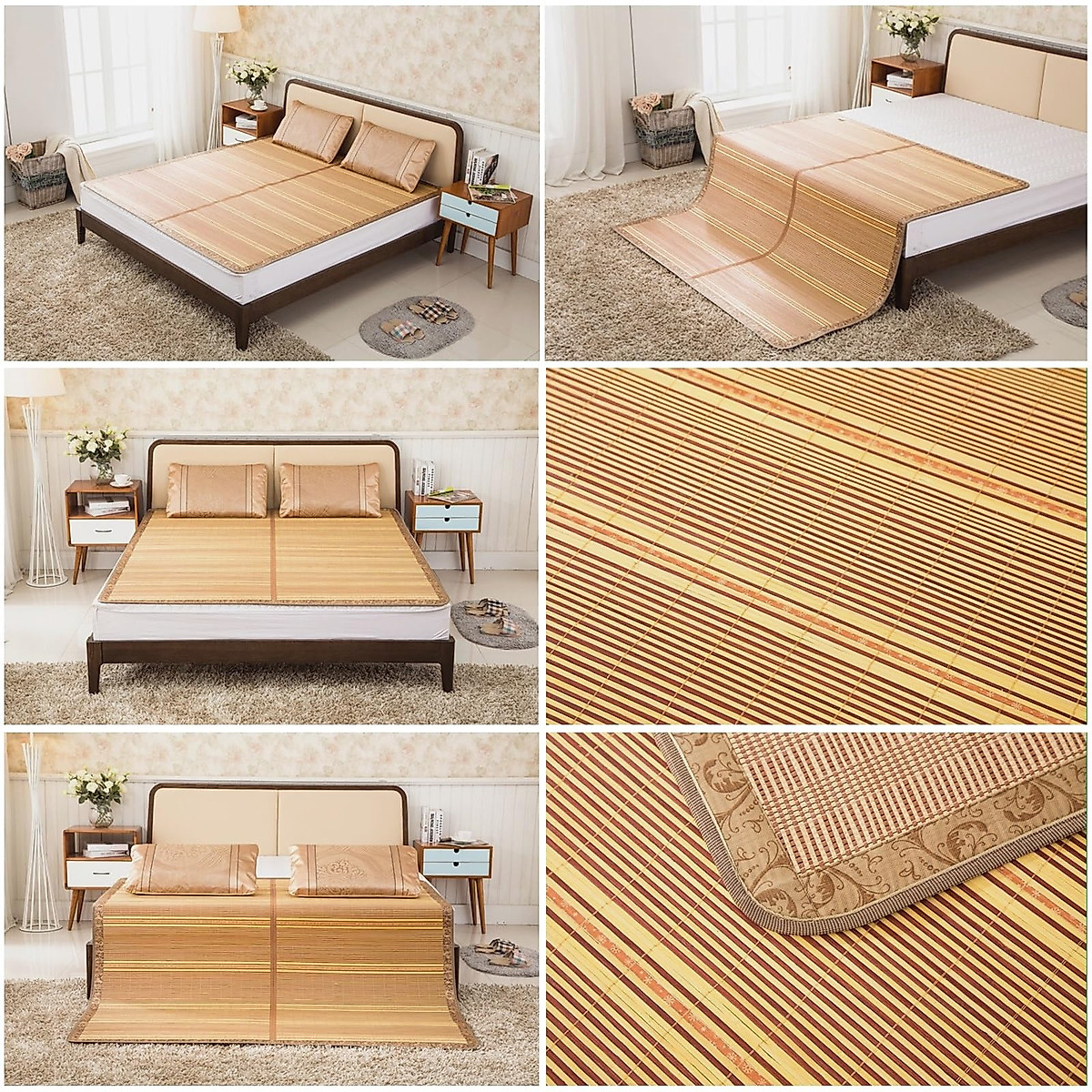 RILOOP Summer Bamboo Sleeping Mat, Bamboo Summer Sleeping Mat, Bamboo Rugs for Living Room, Rattan Mat, Double-Sided Use,Student Single Double Bed Foldable Refreshing Breathable Sweat Bedding/195*150C