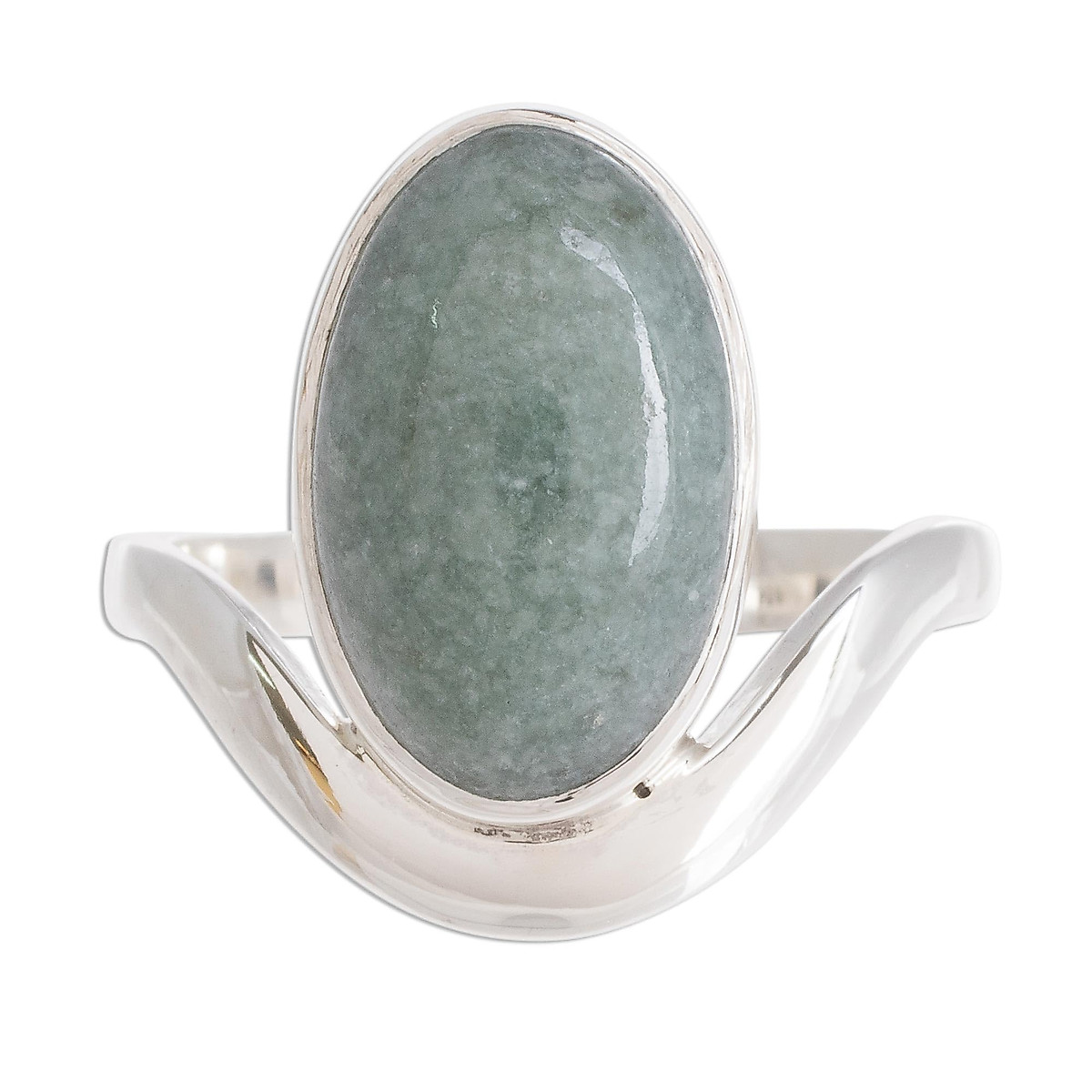 NOVICA Artisan handmade jade cocktail ring oval apple green from guatemala sterling silver single stone modern [Crownbezel 0.6 in L x 0.4 in W x 0.2 in H Band width 3 mm W] ' mystery of the earth'