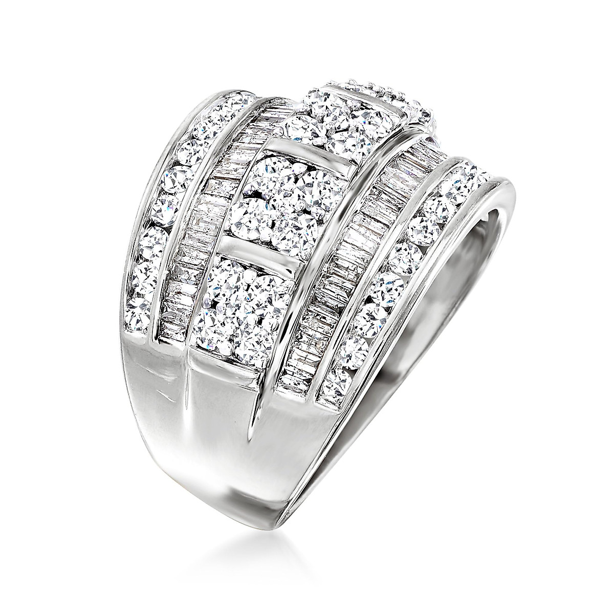 Ross-Simons 2.00 ct. t.w. Baguette and Round Diamond Multi-Row Ring in Sterling Silver. Size 8