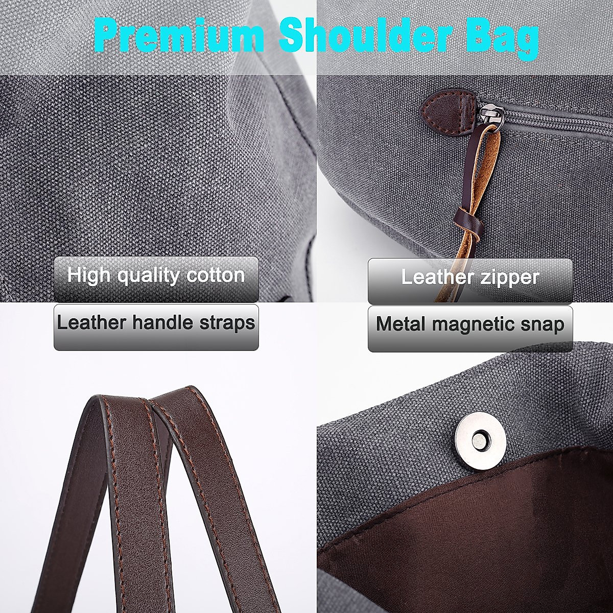 DOURR Women's Multi-pocket Shoulder Bag Fashion Cotton Canvas Handbag Tote Purse (Dark Blue - Medium Size)