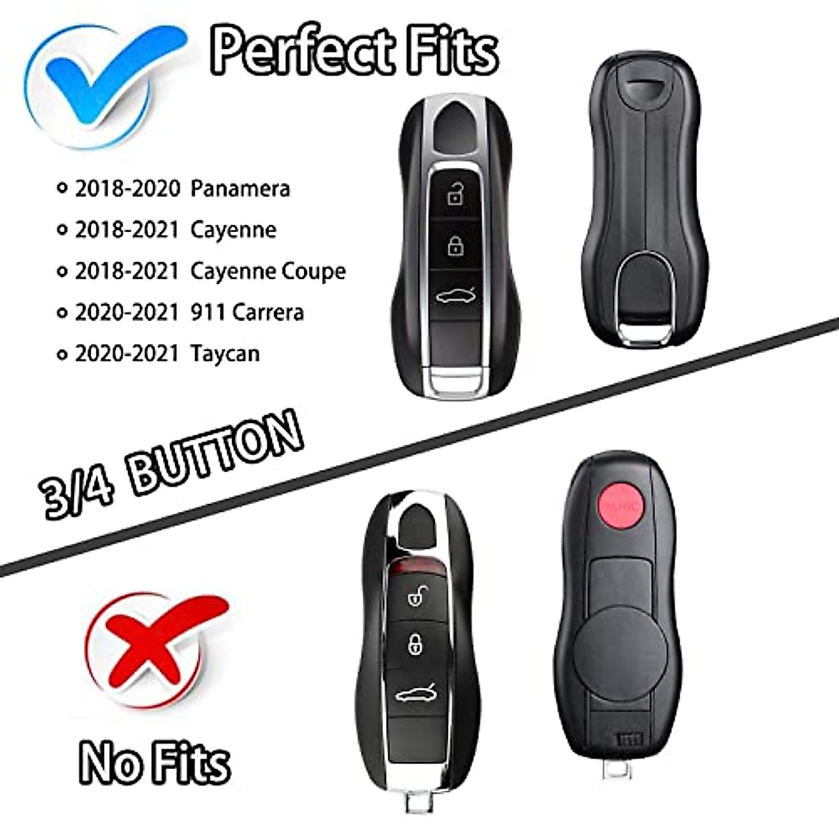 WORCAS Smart Key Fob Case Protective Cover Compatible with Porsche 911 Cayenne Panamera TAYCAN 3 Button Keyless Entry Remote Control Accessories (Red)