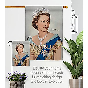 Queen Elizabeth II Flag Set Wood Dowel Sweet Life Sympathy Remembrance Memorial Bereavement Love Support Emotion Postive - House Banner Small Yard Gift Double-Sided 13 X 18.5