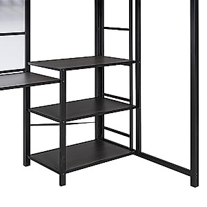 CABSETT Metal Loft Bed with Desk and Whiteboard, Twin Size Loft Bed with 3 Shelves and Ladder, Heavy-Duty Loft Bedframe for Kids Boys Girls Teens, Easy Assembly, Black