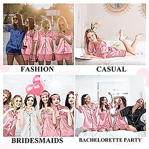Unittype Women Silk Satin Pajama for Bridal Spa Wedding Party Short Sleeve Sleepwear Soft Button Down Loungewear 2 Pcs Pjs (as1, alpha, l, Pink)