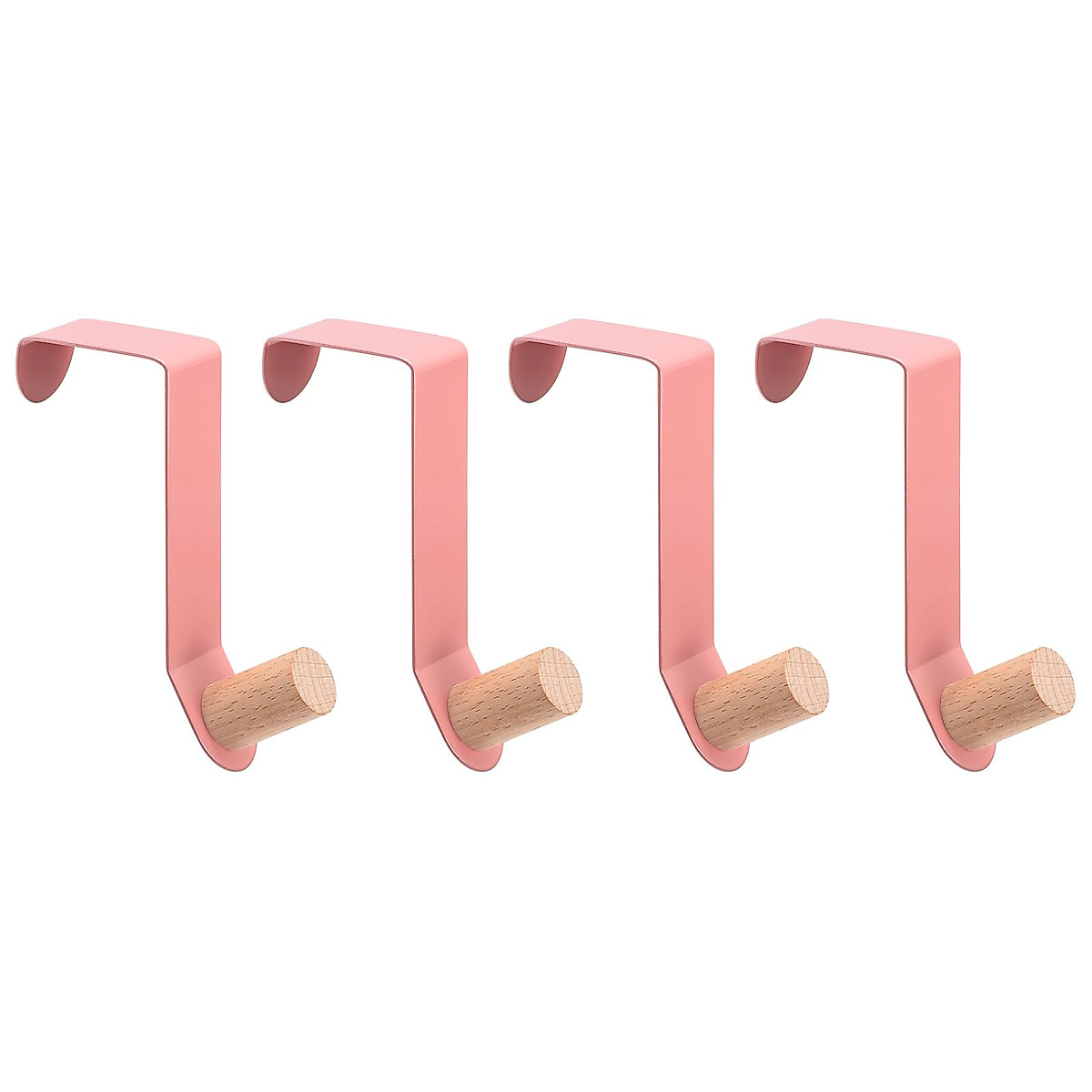 uxcell Over The Door Hooks, 4pcs - Carbon Steel Paint Door Hanger Hook, Single Hooks for Hanging Clothes, Hats, Towels (Pink)
