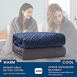 yescool Weighted Blanket with Removable Cover, Weighted Blanket Queen Size 20lbs 60"x80"for Adults, Heavy Blanket with Minky Duvet Cover,Warm Cozy Thick Throw Blanket with Premium Glass Beads (Blue)