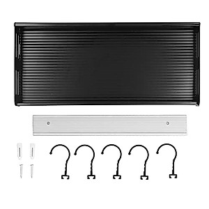 Deosdum Wall Mounted Kitchen Shelf Space Aluminum Rustproof Structure Floating Wall Shelves with 5 Hooks for Kitchen Black (30cm Long Black)
